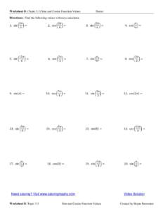 AP Precalculus worksheets 3.3B Sine and Cosine Function Values